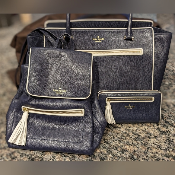 kate spade | Bags | Kate Spade Set Purse Tote Backpack Wallet Navy ...